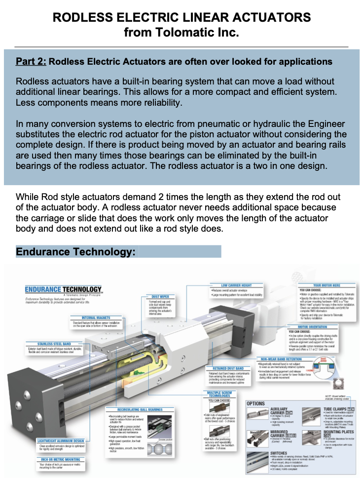 RODLESS ELECTRIC LINEAR ACTUATORS from Tolomatic Inc. - Flow Prod